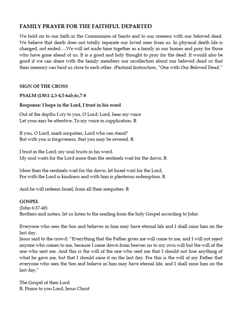 Family Prayer For The Faithful Departed | PDF | God The Father | Prayer