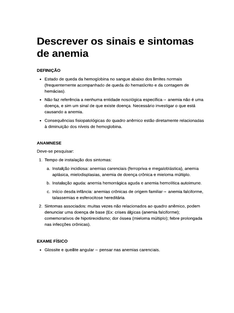 Sinais e Sintomas Da Anemia | PDF
