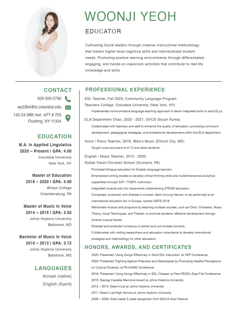 Woonji Yeoh Resume | PDF | Cognitive Science | Learning