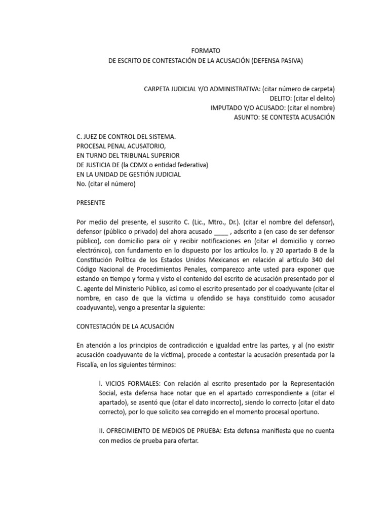Contestación a la Acusación Penal | PDF | Procedimiento Criminal | Justicia