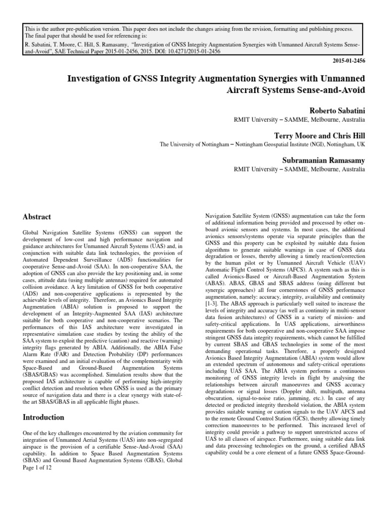 Investigation Of Gnss Integrity Augmenta Pdf Unmanned Aerial