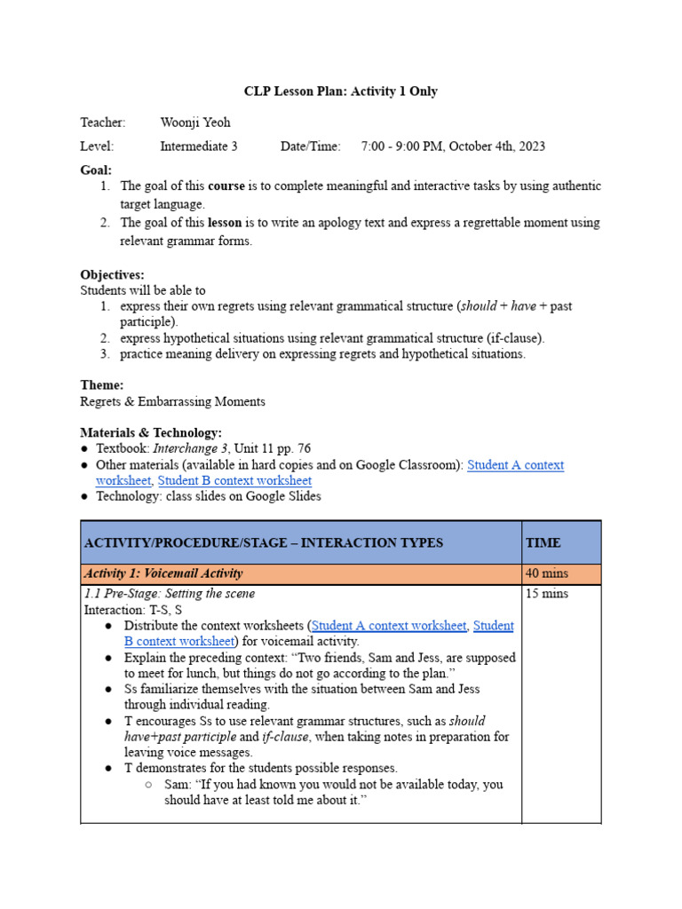 Sample Lesson Plan | PDF