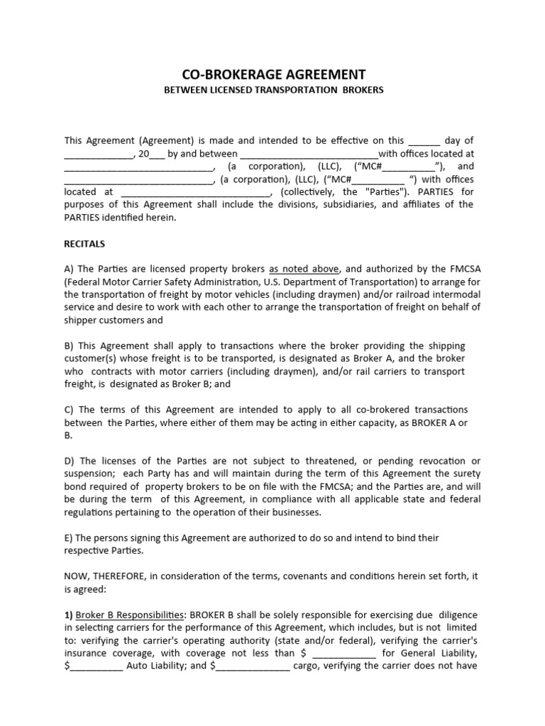 Editable Co-Broker Agreement | PDF | Indemnity | Cargo