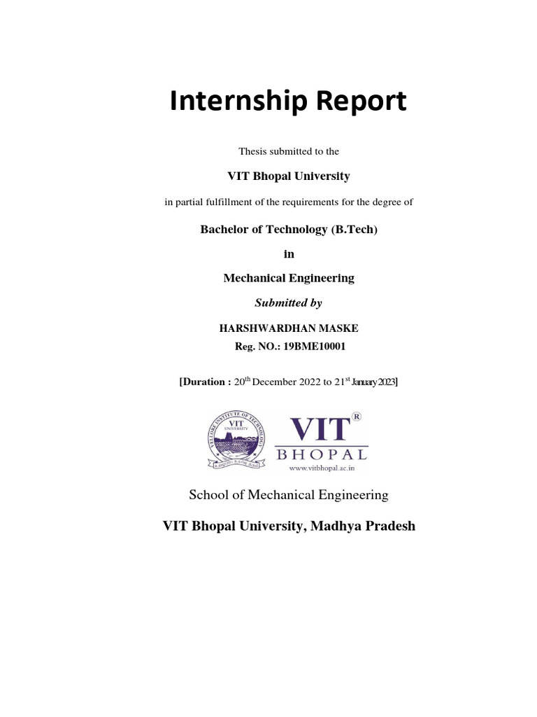 19BME10001 Internship Report | PDF