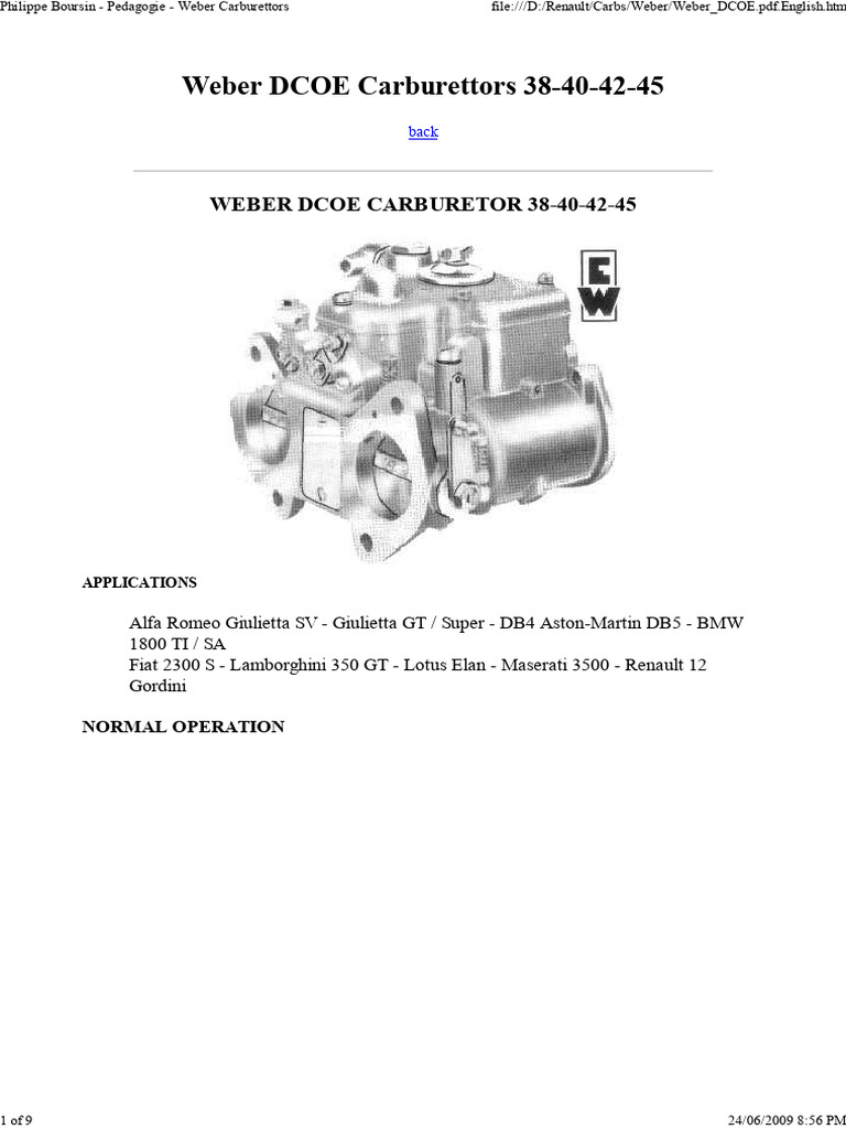 Weber DCOE Manual | PDF | Carburetor | Motor Vehicle