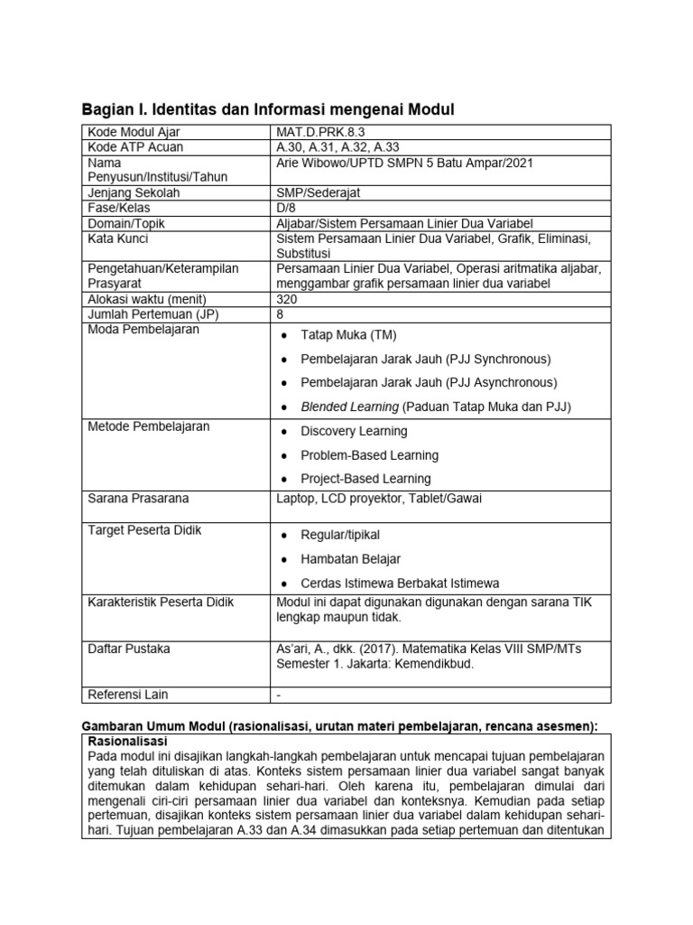 Contoh Modul Ajar | PDF | Metode & Bahan Ajar | Komputer