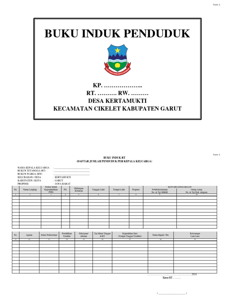 Buku Induk RT Daftar Jumlah Penduduk Per Keluarga | PDF