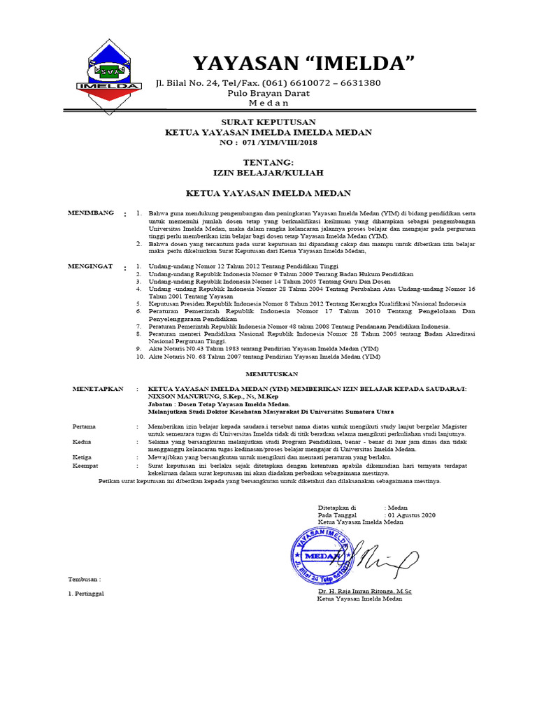 SK Izin Belajar Nixson | PDF