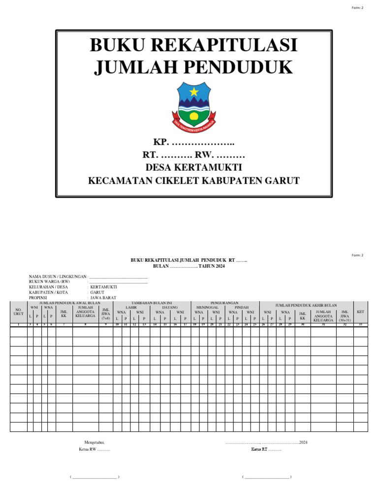 Buku Rekapitulasi Penduduk RT | PDF