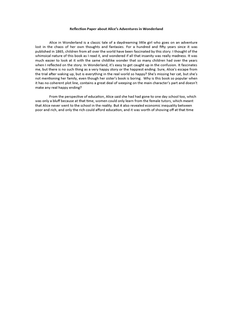 Reflection Paper About Alice's Adventures in Wonderland | PDF