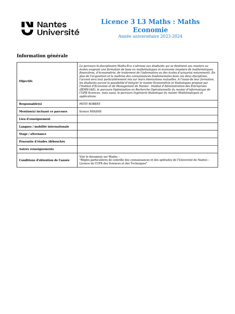 L3 Maths Maths Economie 2023-2024 | PDF | Estimateur (statistique) | Loi de probabilité