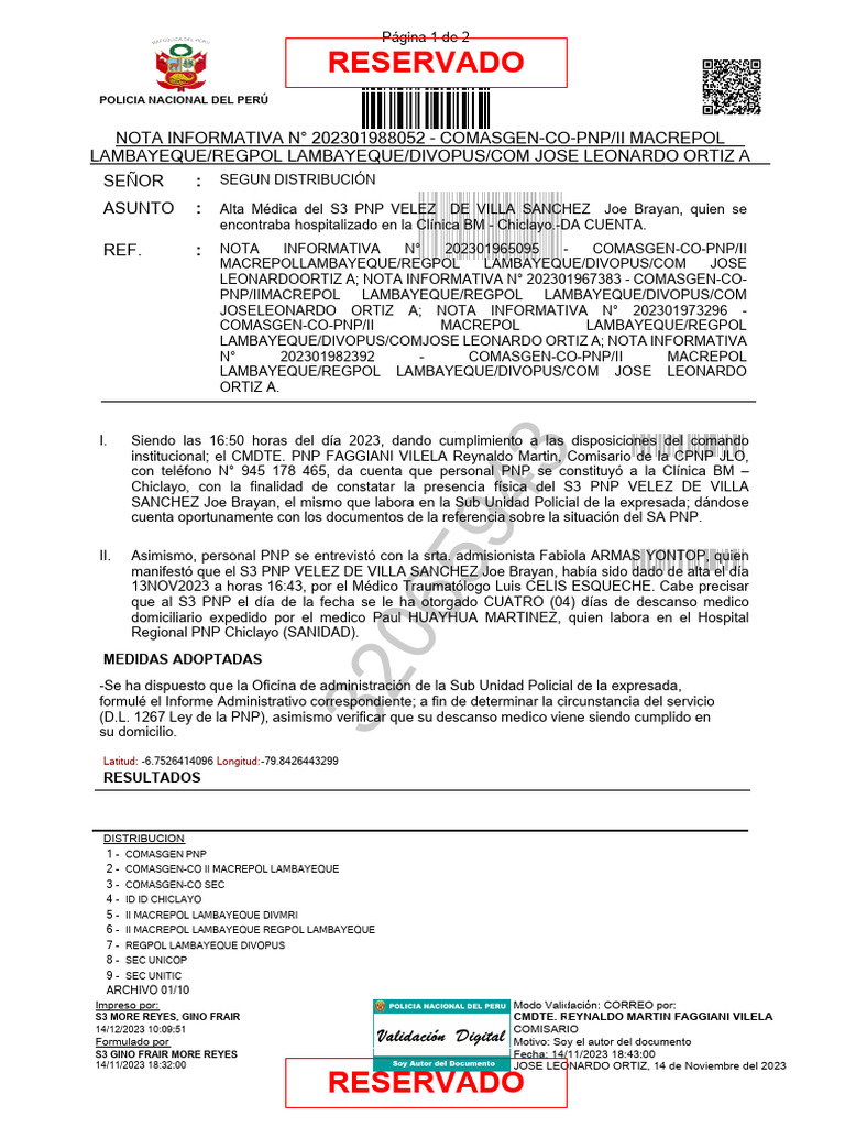 Nota Informativa sobre Alta Médica PNP | PDF | Gobierno