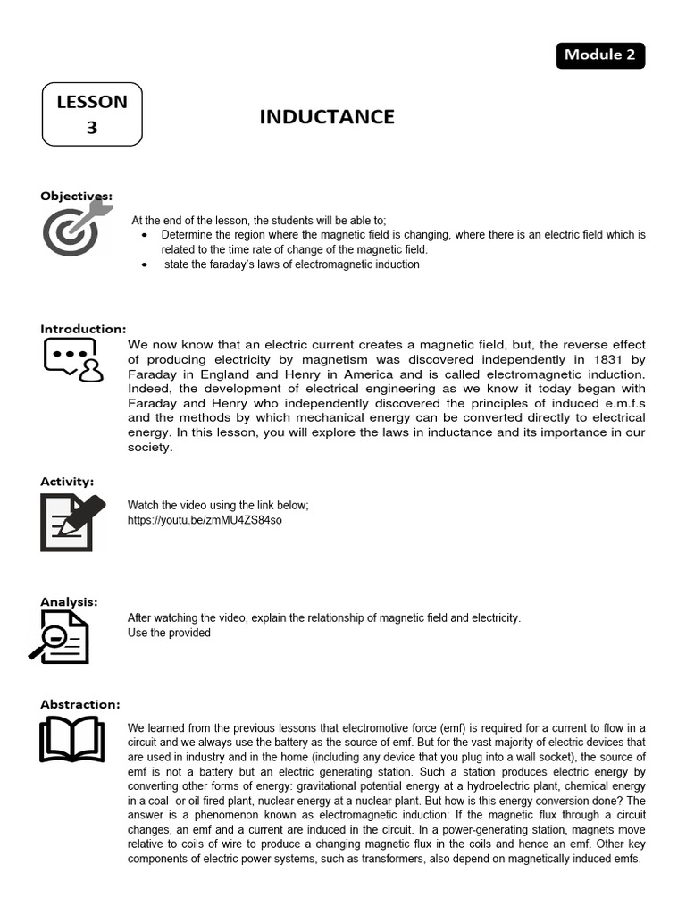 Module2 Lesson3 | PDF | Electromagnetic Induction | Magnetic Field