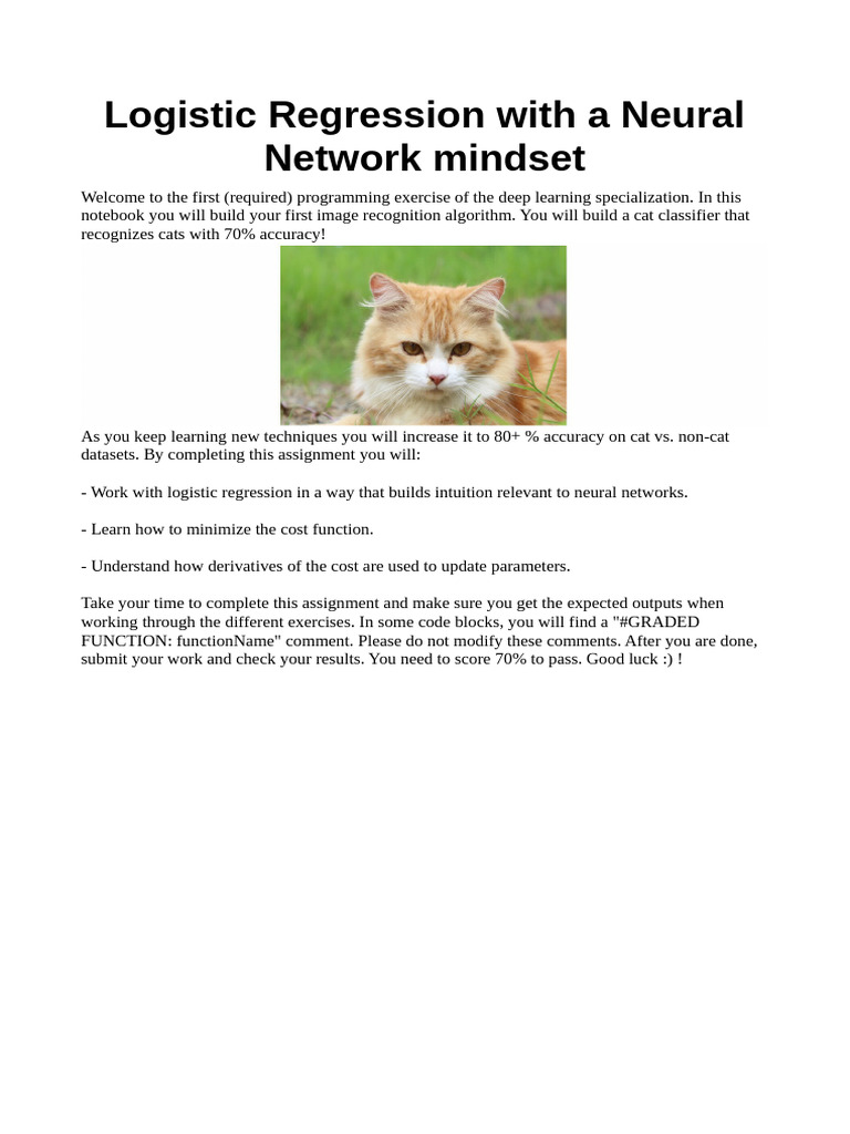 Logistic Regression With A Neural Network Mindset Pdf