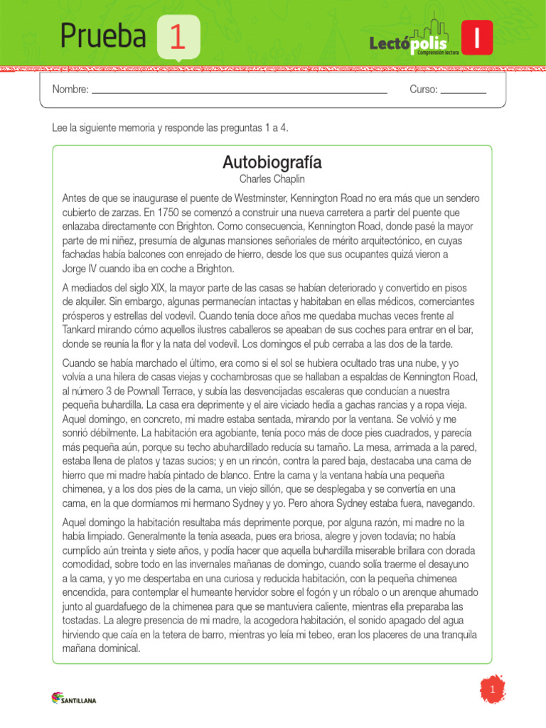 Lectopolis I Prueba 1 | PDF | La imagen de Dorian Gray | Teatro