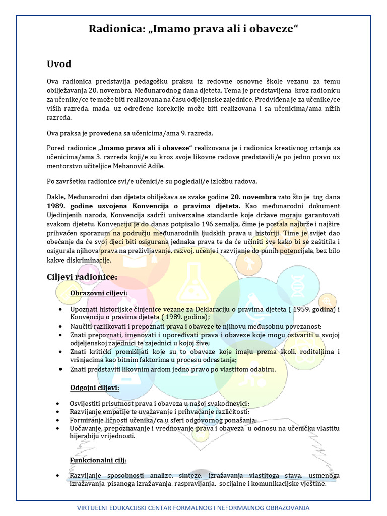 Plan Radionice - Imamo Prava Ali I Obaveze 2 | PDF