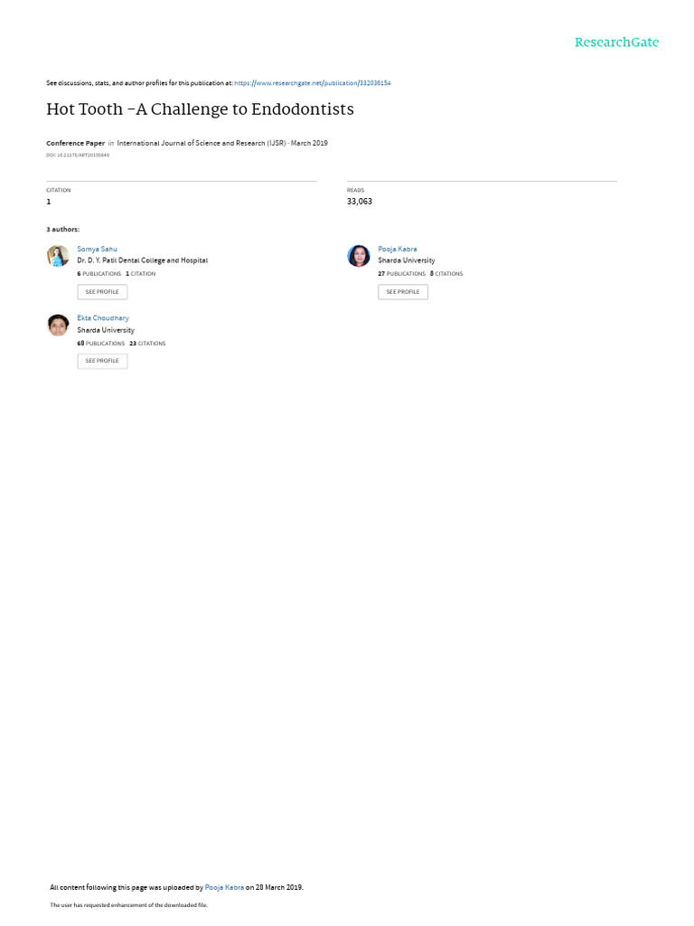 Hot Tooth - A Challenge To Endodontists | Download Free PDF ...