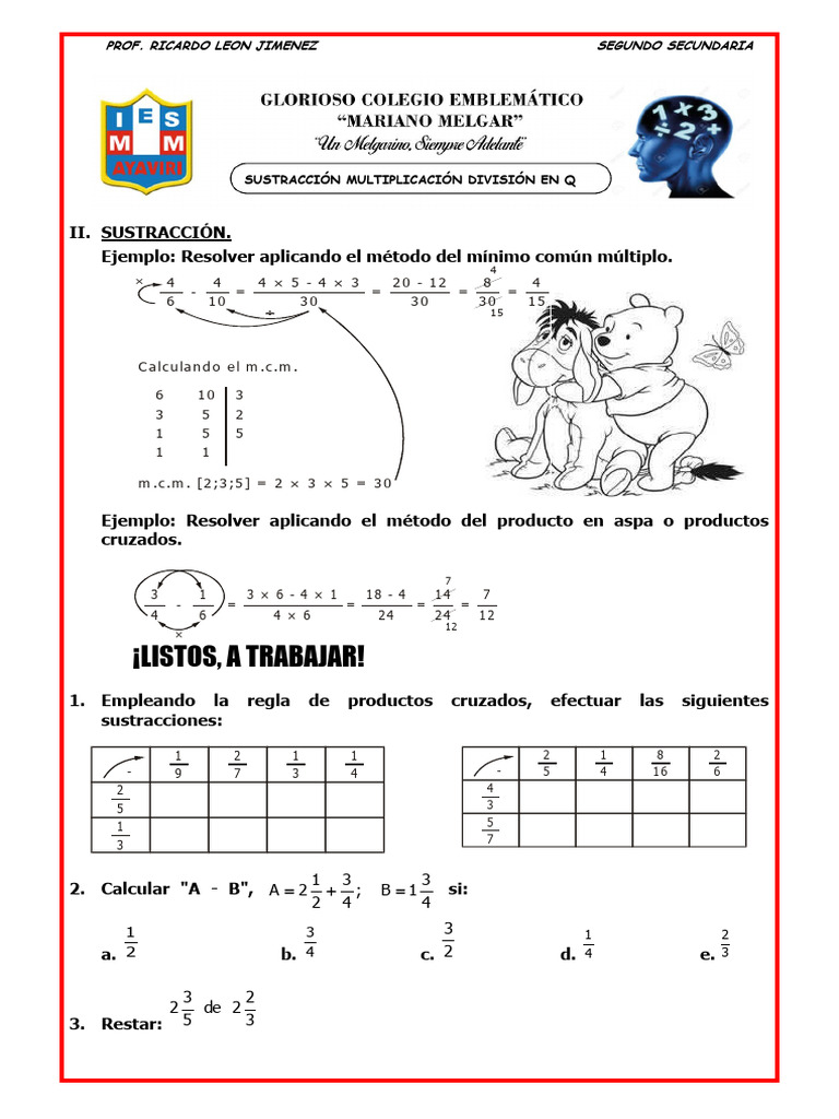 3sustr Mul Divi Q | PDF | Sustracción | Multiplicación