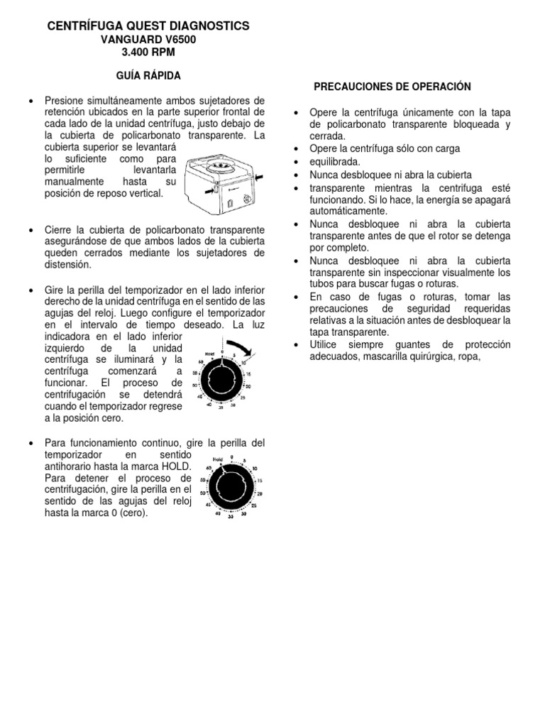 Guía Rápida - Centrífuga Vanguard V6500 | PDF