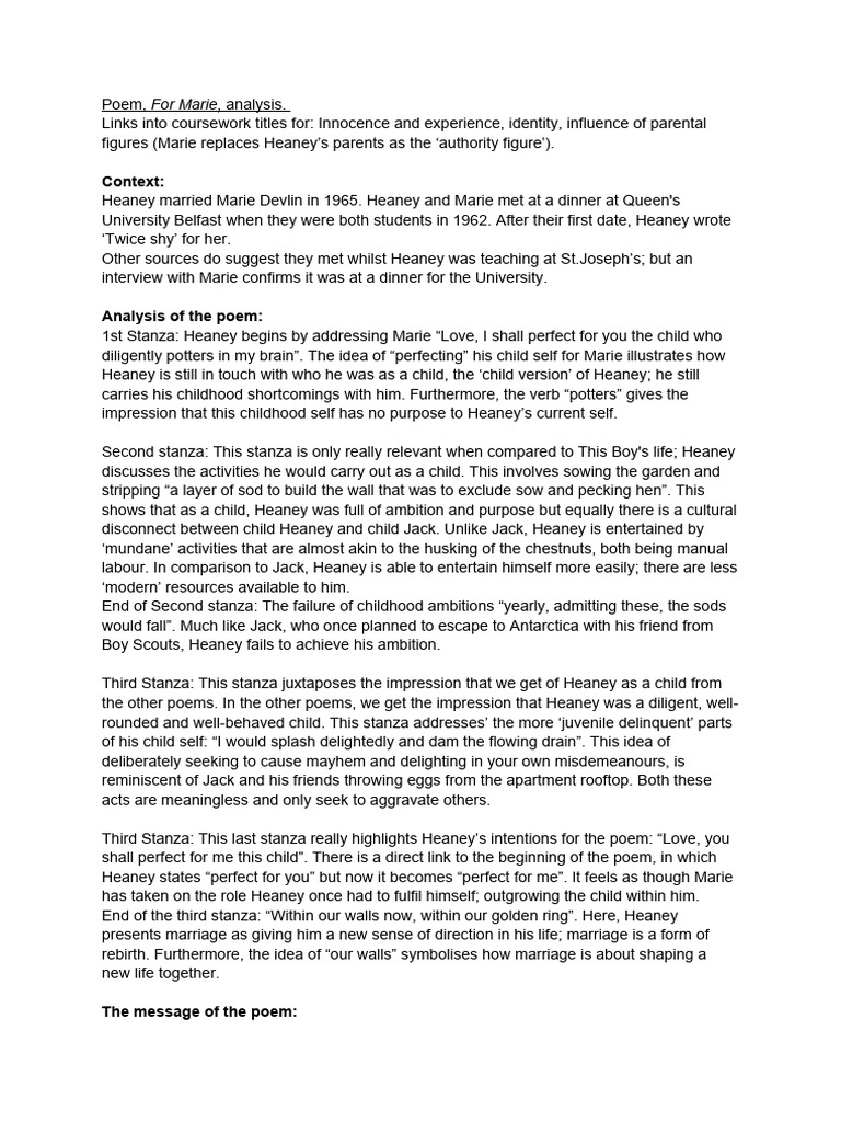 Poem, For Marie Analysis | PDF | Social Psychology | Behavioural Sciences