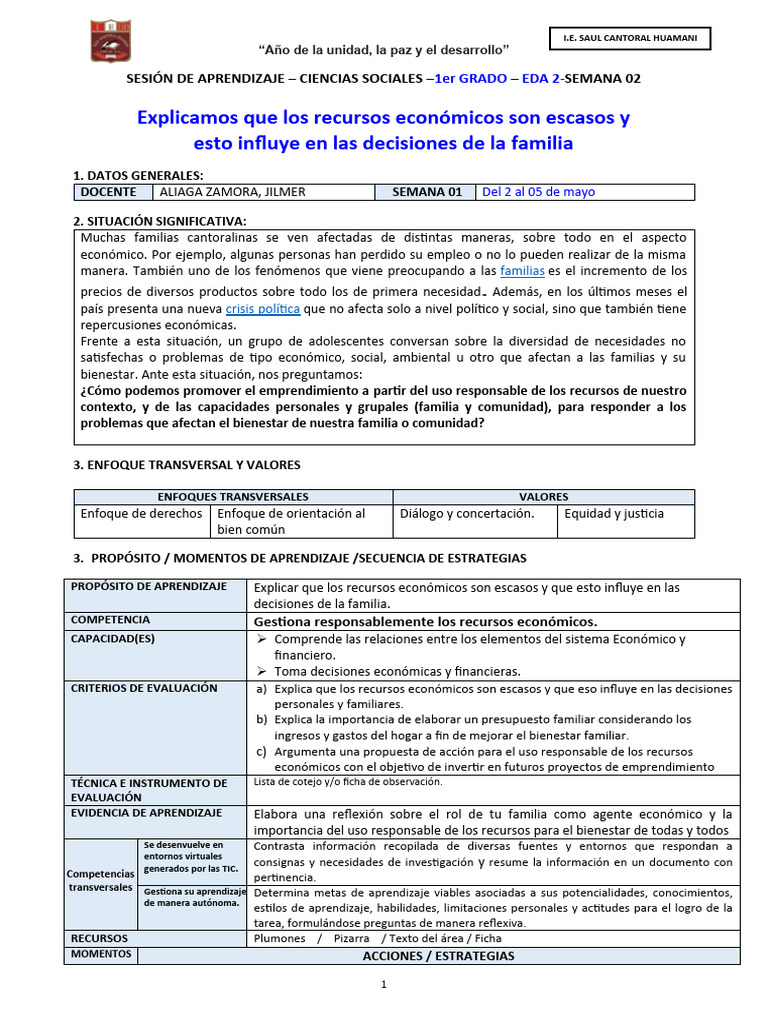 Sesión - Primero - Eda 2 - Semana 2 | PDF | Sistema económico | Economias