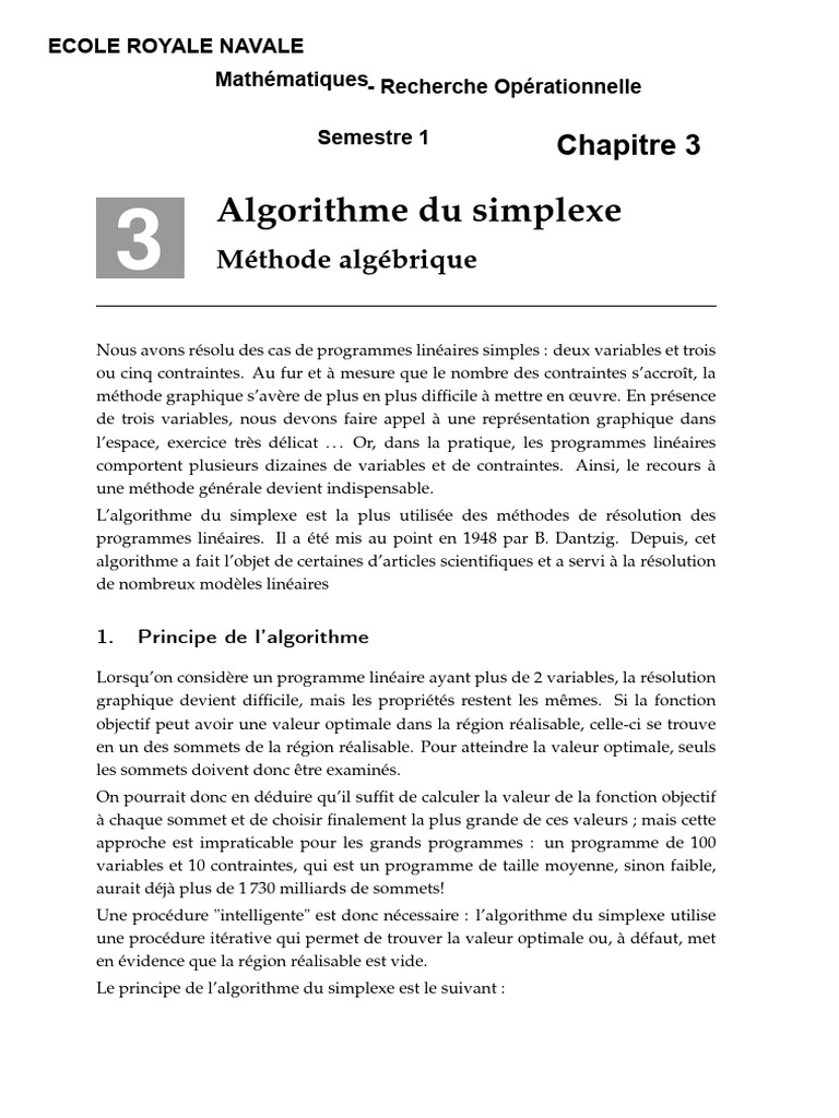 3 Cours Ro Chapitre 3 Methode Simplexe Algeb - 231003 - 073206 | PDF | Optimisation linéaire ...