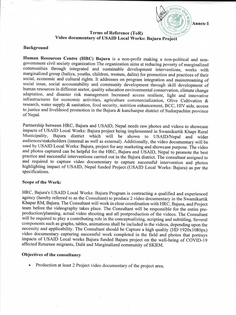 TOR - Video Documentary - USAID Local Works Project | PDF | Breach Of ...
