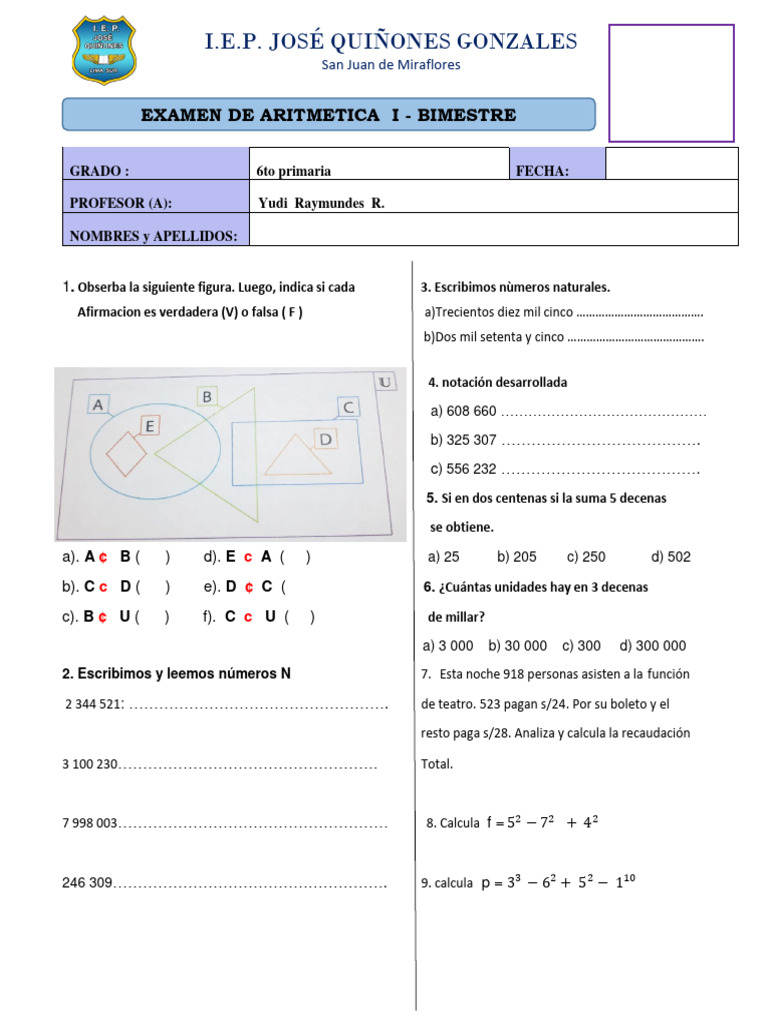 examen de aritmetica 6 grado | PDF