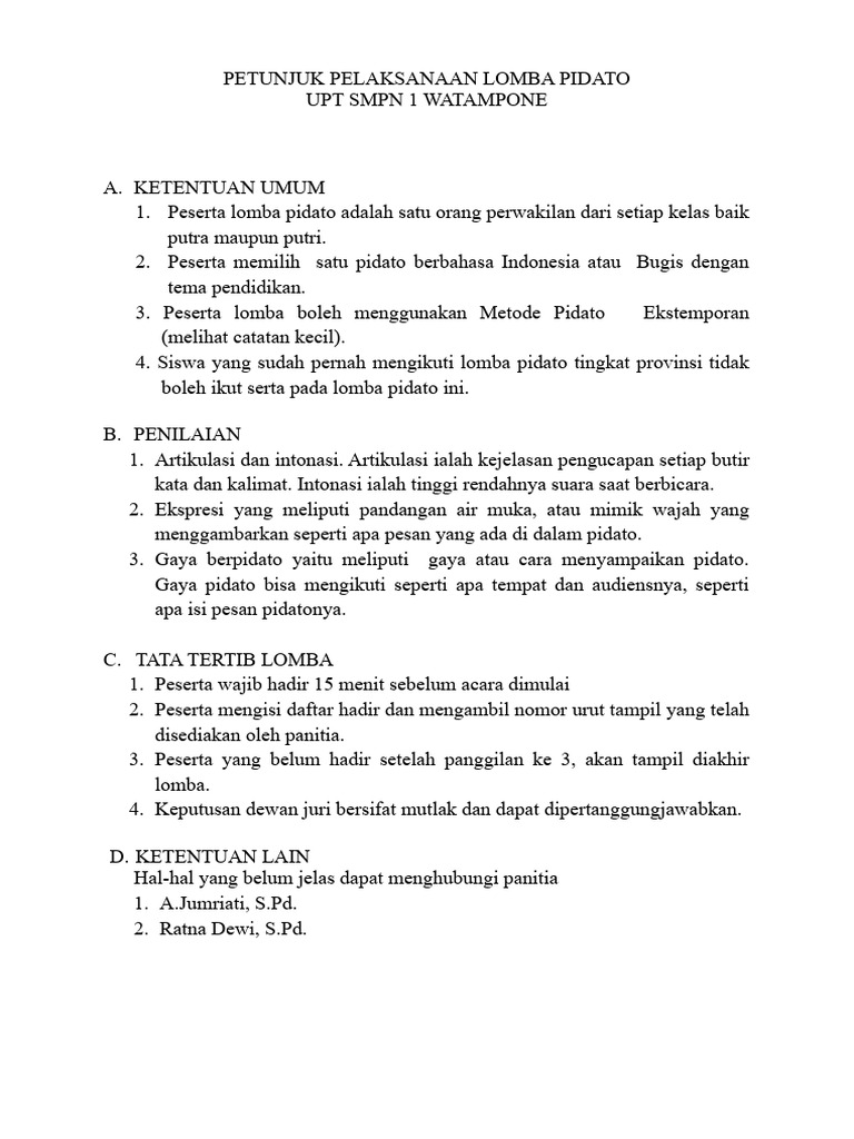 Juknis Lomba Pidato | PDF