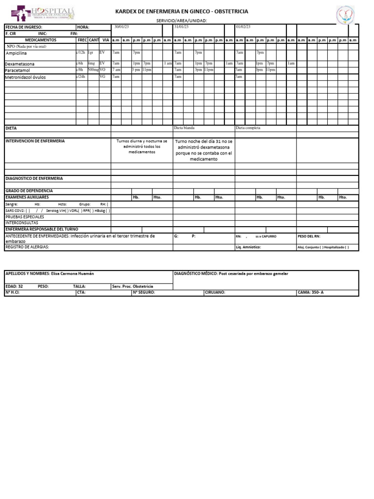 KARDEX ENFERMERIA (1) | PDF | Enfermedades y trastornos | Especialidades Medicas