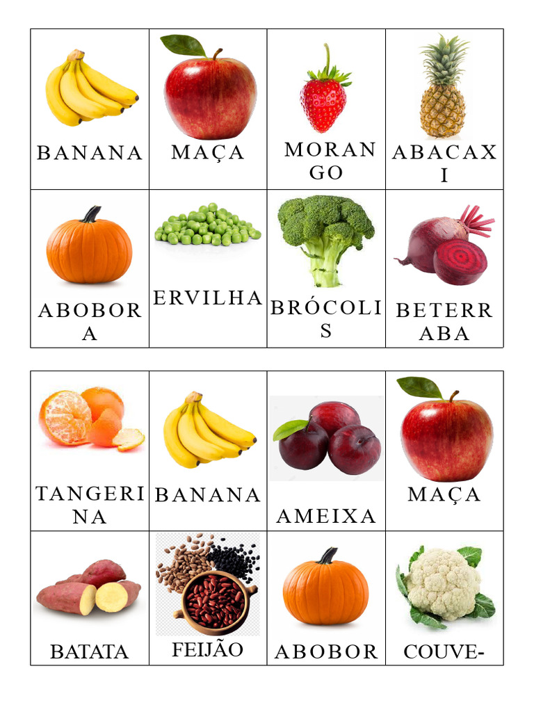 Bingo de Frutas e Legumes | PDF