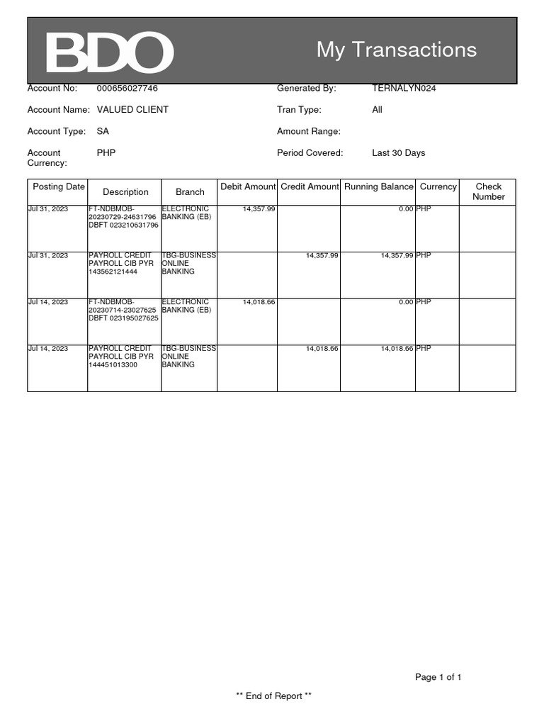 My Transactions PDF | PDF