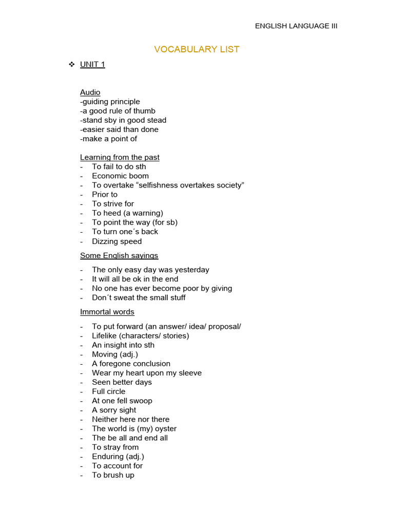 Vocabulary Units 1 and 2 Overview | PDF