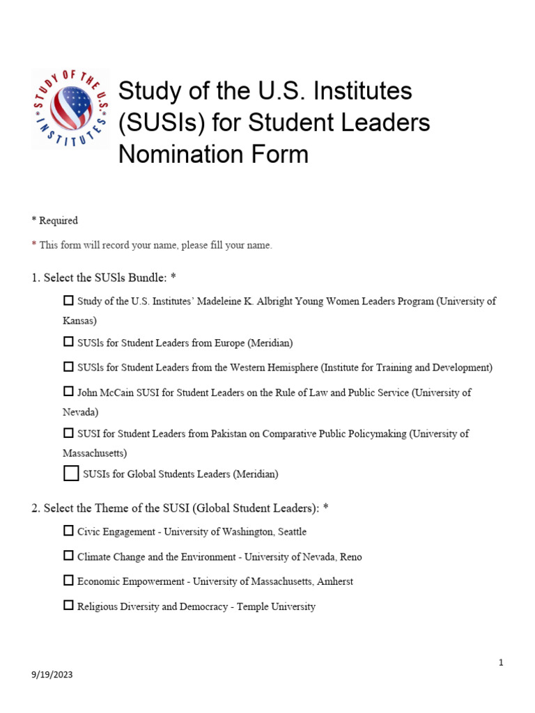 2024 SUSI Student Leaders Nomination Form 2 | PDF | Disability | Visual Impairment