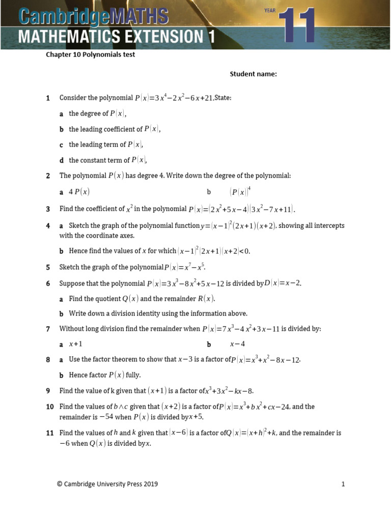 Chapter 10 Test | PDF | Polynomial | Mathematical Concepts Chapter 10 Test | PDF | Polynomial | Mathematical Concepts