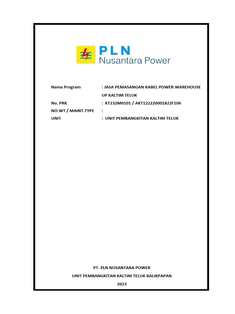 Pemasangan Kabel Power Warehouse PLTU | PDF