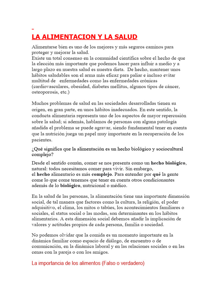La Alimentacion y La Salud | PDF | Alimentos | Nutrición
