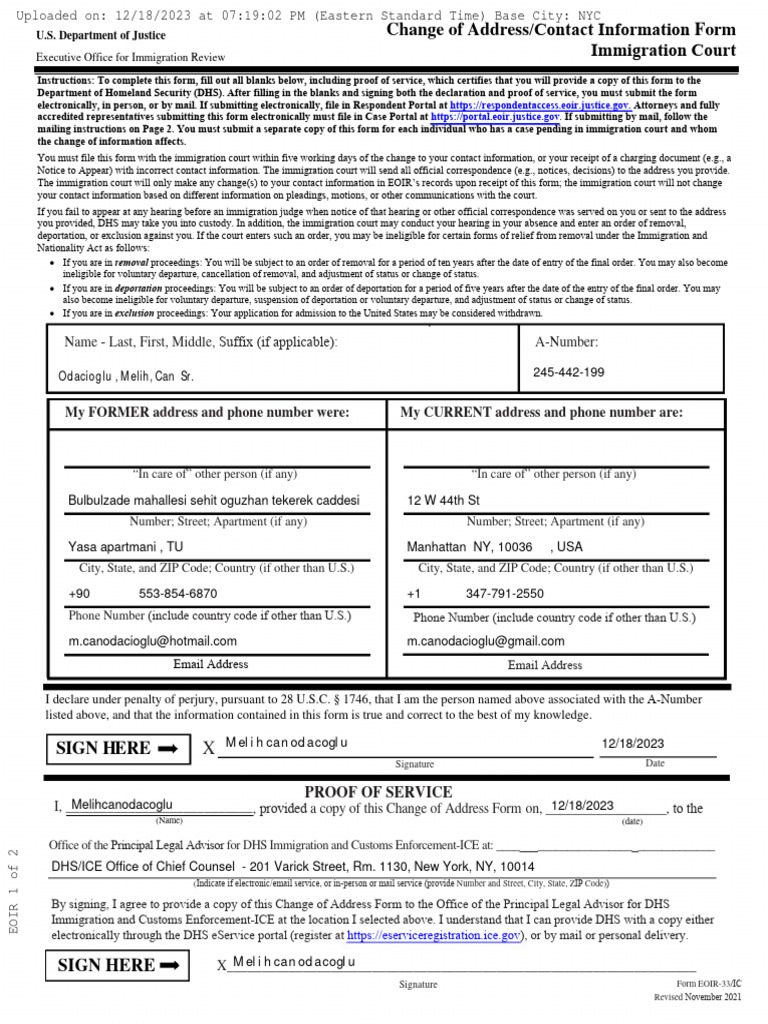 Eoir 33 Change of Address | PDF | Federal Government Of The United ...