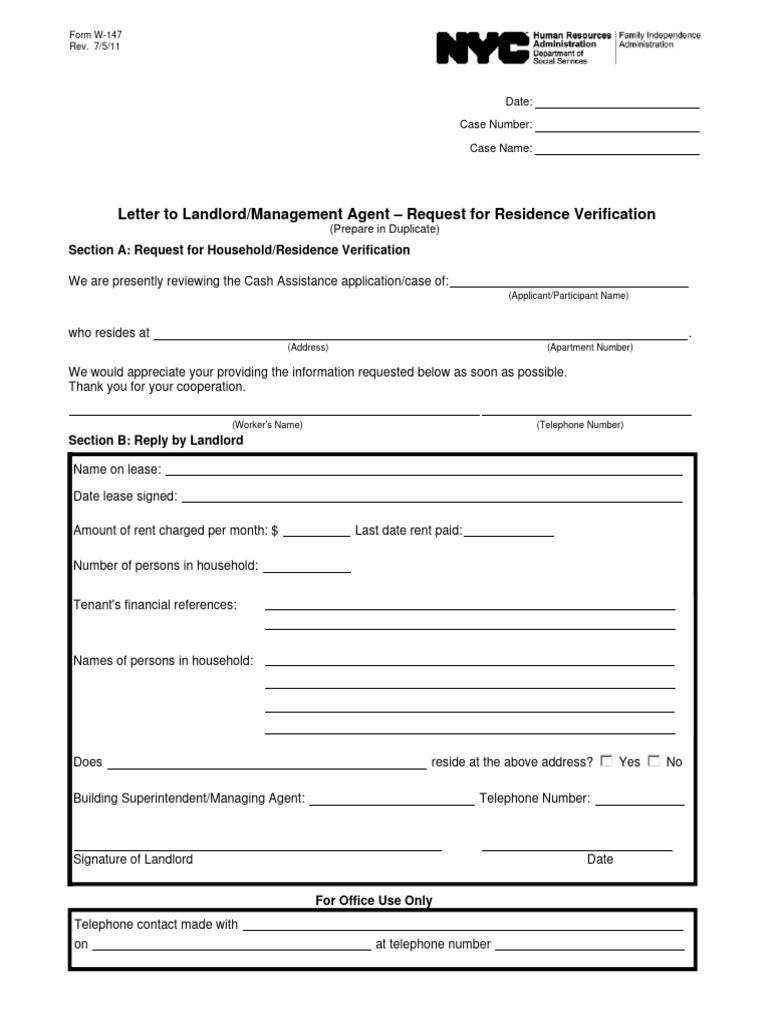 Letter To Landlord/Management Agent - Request For Residence ...