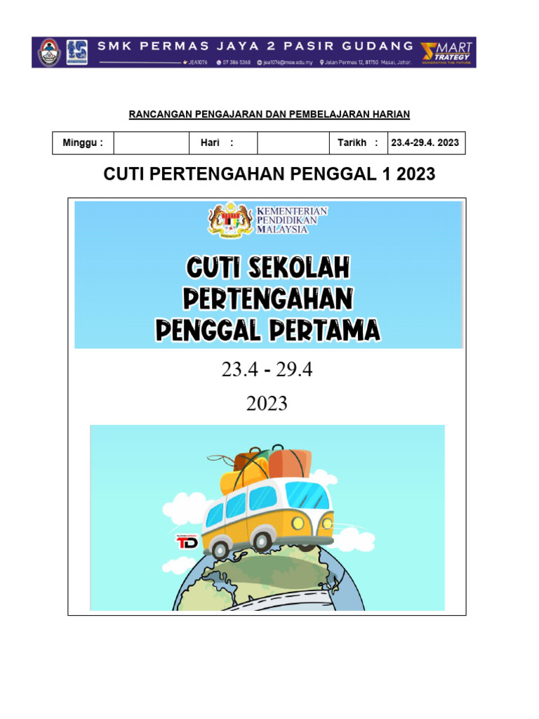 RPH Cuti Pertengahan Penggal 1 | PDF