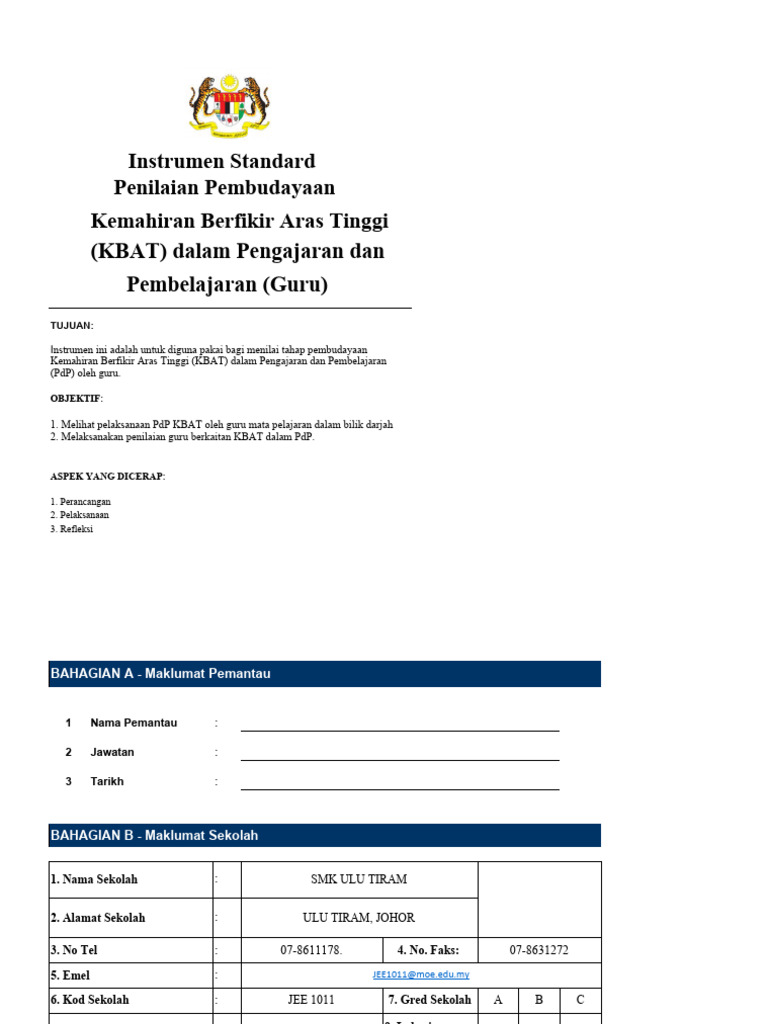 BORANG ISPPK KBAT Guru Dan Murid 2023 | PDF
