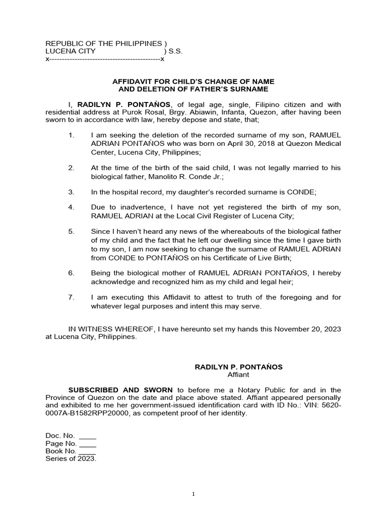 Deleting Father's Surname from Birth Certificate | PDF