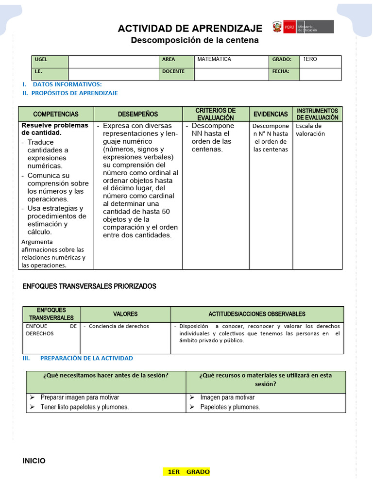 15 DIC - MAT - Descomposición de la centena - 1ERO | PDF | Evaluación | Ciencia cognitiva