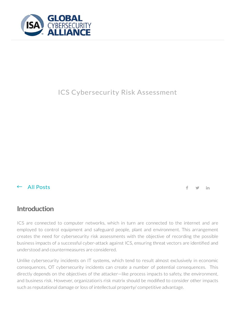 ICS Cybersecurity Risk Assessment | PDF | Computer Security | Security