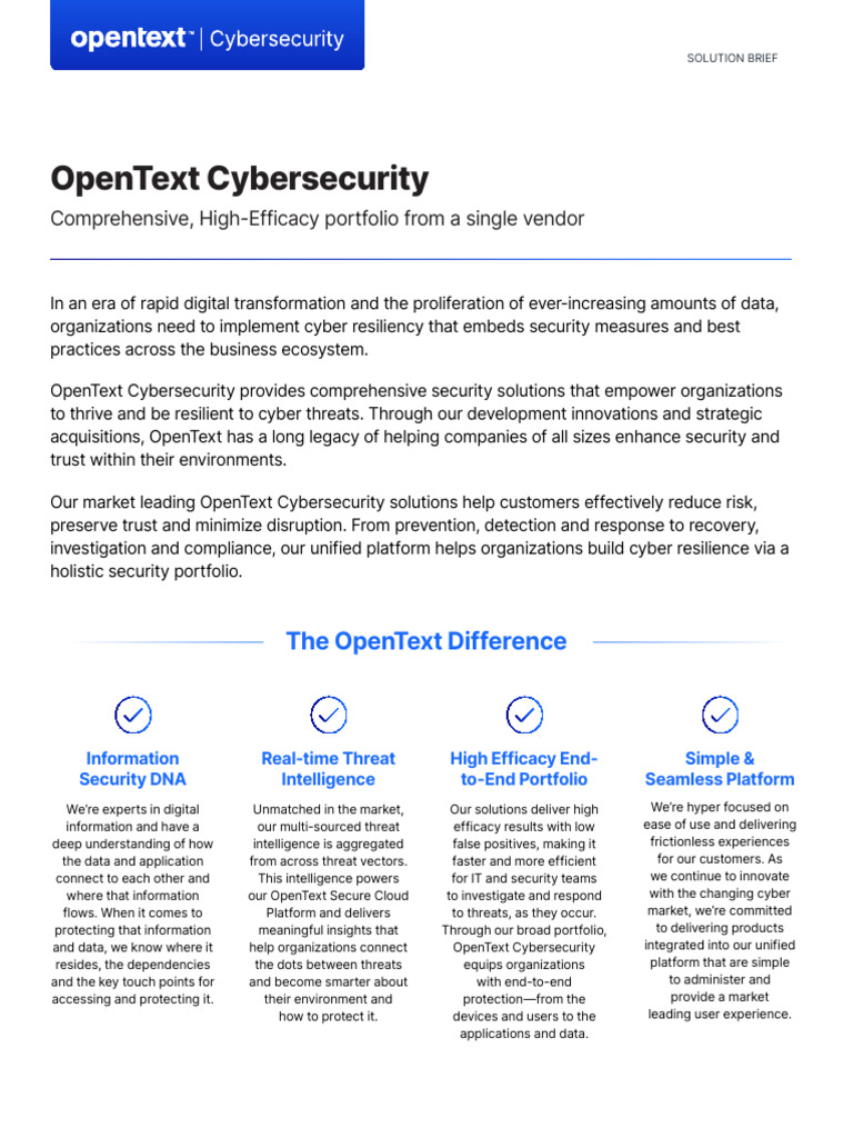 OpenText Cybersecurity Solutions Brief - OTCS - Story - Letter - SB - AMER - EN | PDF