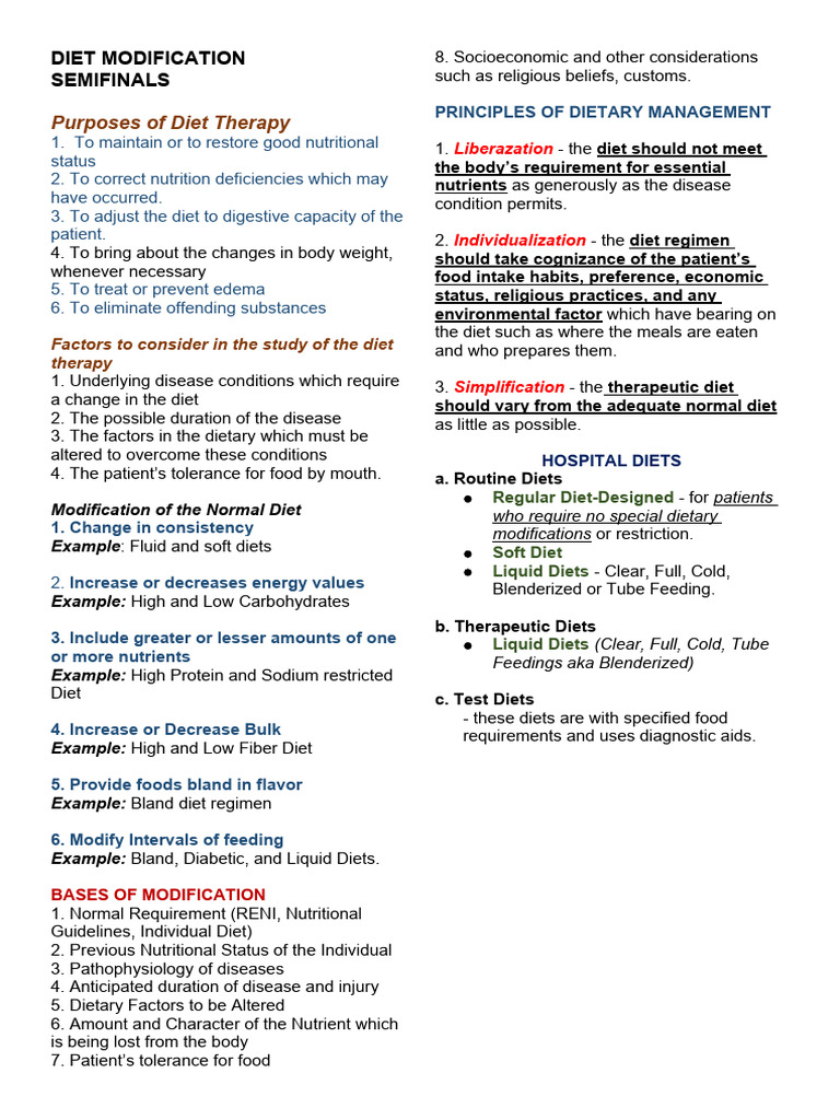 Diet Modification | Download Free PDF | Diet (Nutrition) | Diet & Nutrition
