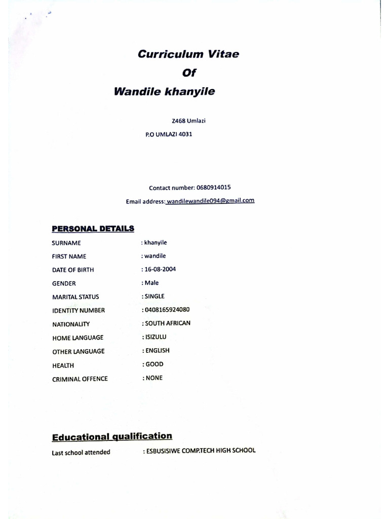 Wandile CV | PDF