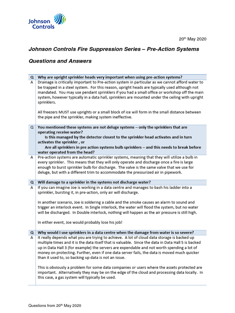 QandA-Pre-Action Systems - Protection of Critical Assets | PDF | Fire ...