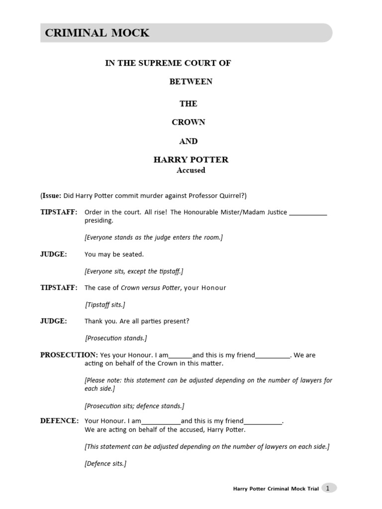 Harry Potter Mock Trial Drama | PDF | Reasonable Doubt | Verdict