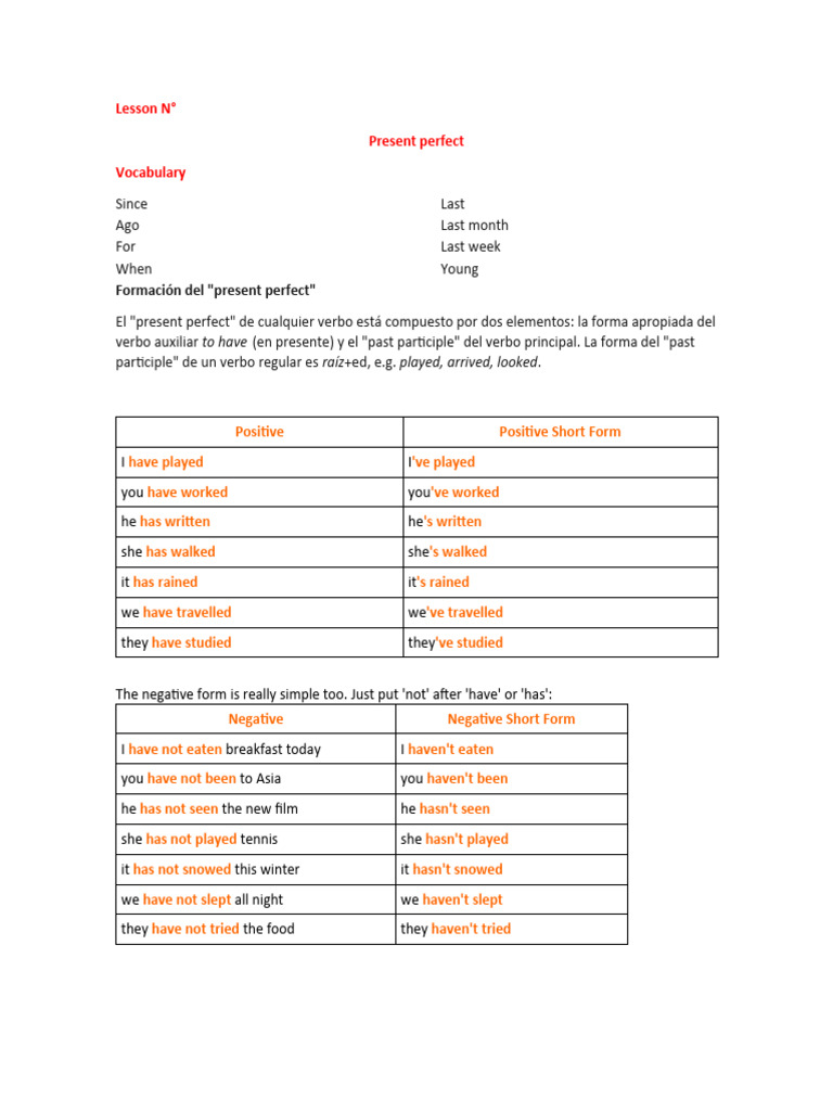 Lesson #7 Present Perfect | PDF | Language Mechanics | Grammar